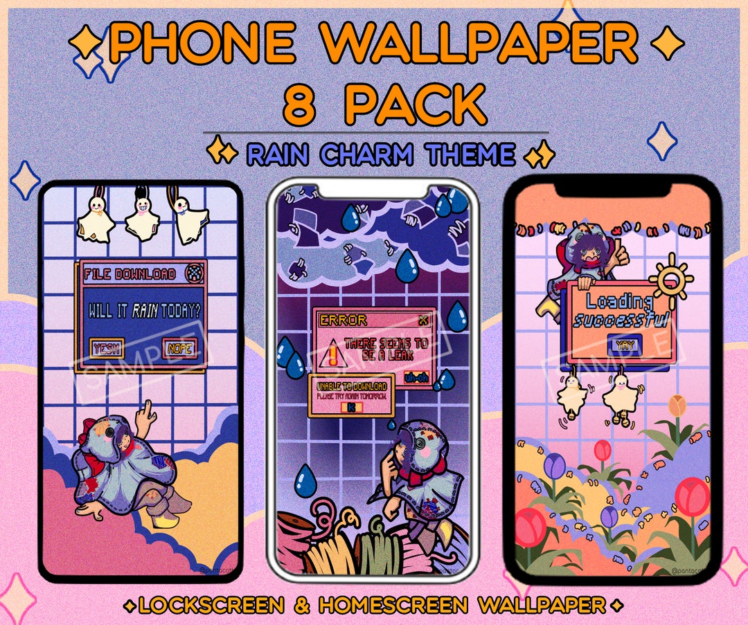 8 Japanese Chibi Rain Charm Phone Wallpaper Android and Ios - Etsy