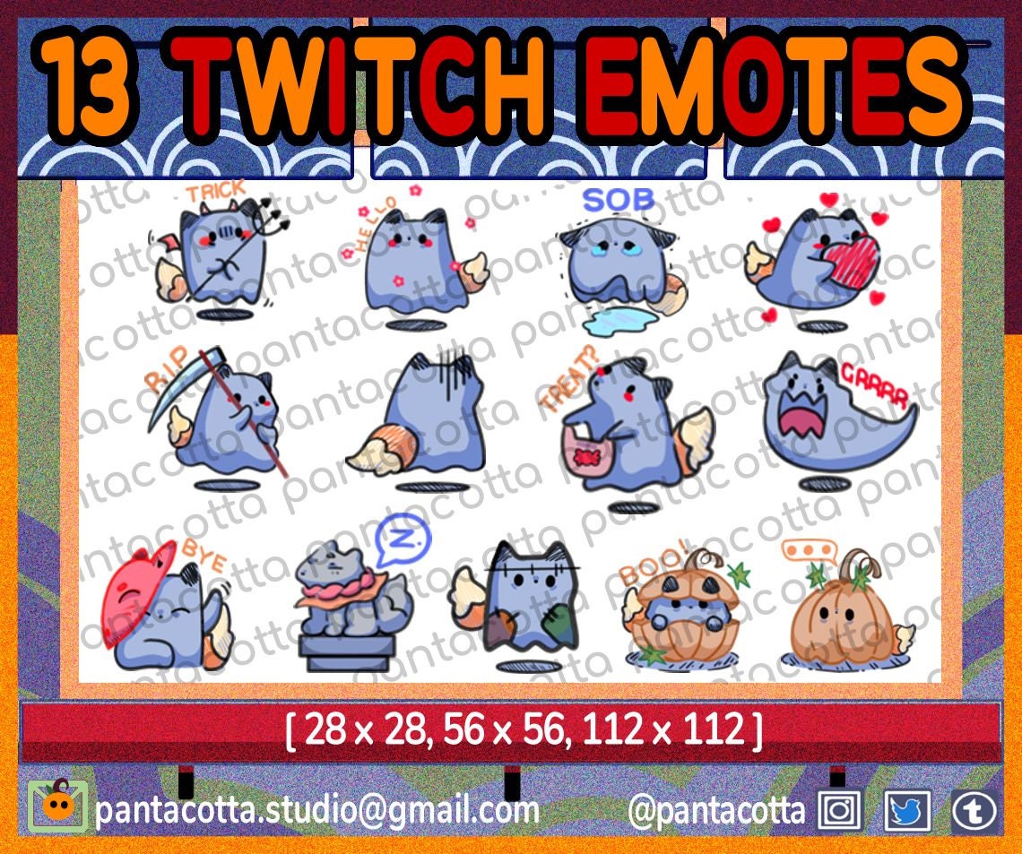 13 Mini Ghost Fox Chibi Kawaii Emotes for Twitch, Discord, Youtube and ...