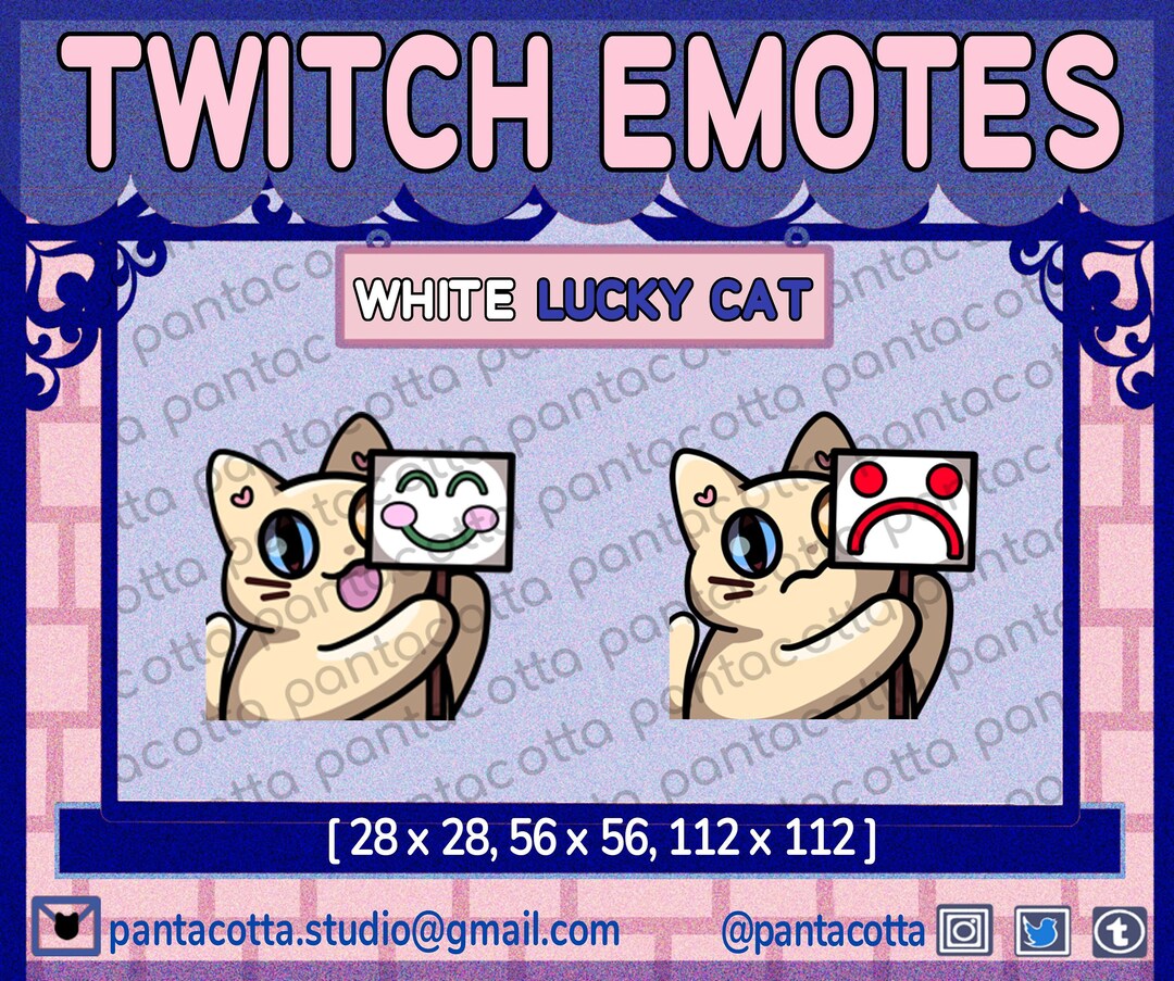 2 Thai White Kawaii Chibi Lucky Cat Emotes for Twitch, Discord, Youtube ...