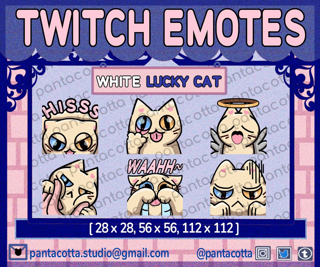 6 Thai White Kawaii Chibi Lucky Cat Emotes for Twitch, Discord, Youtube ...