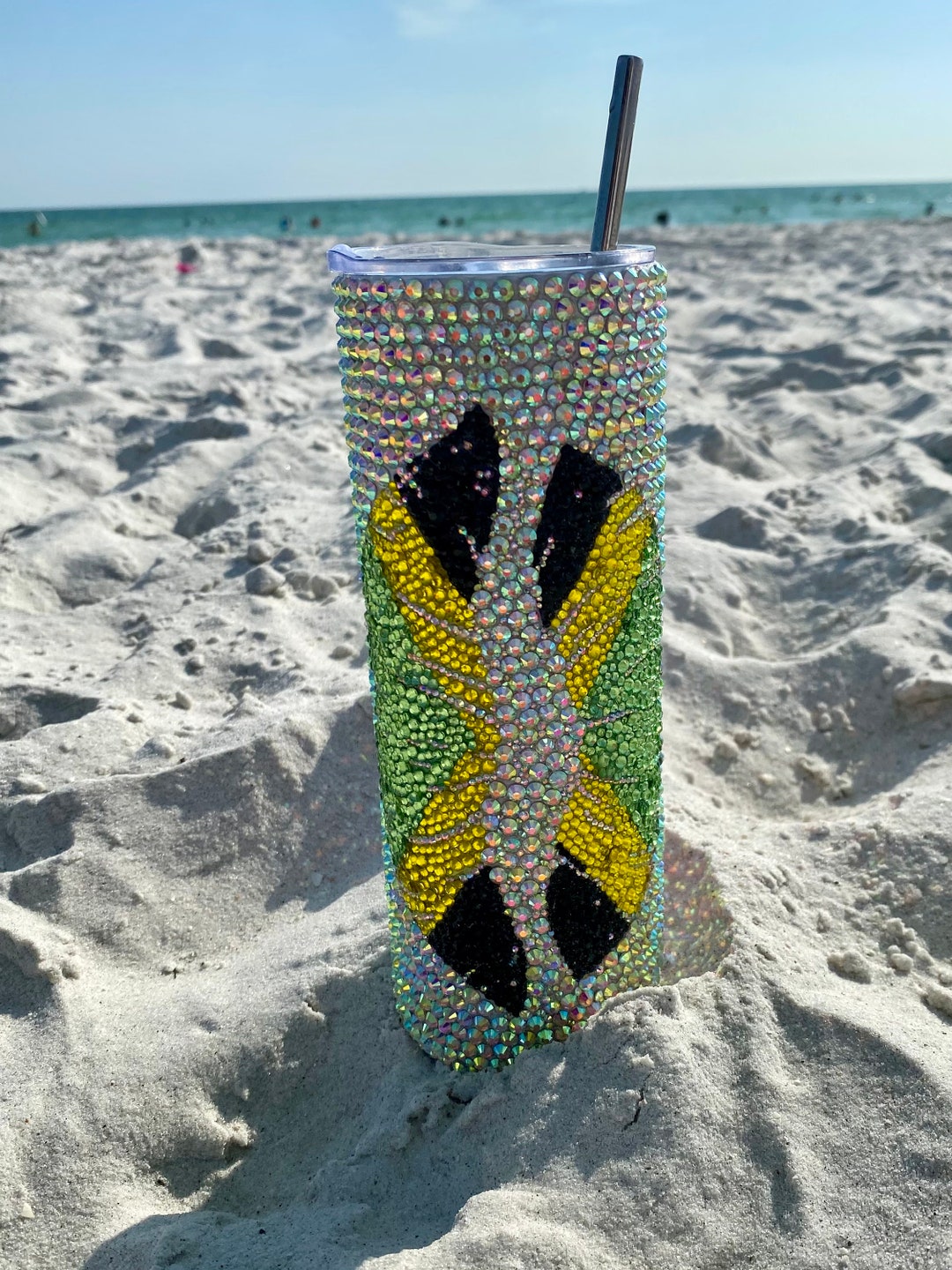 Caribbean Jamaica Lips Personalized Bling Glass Rhinestone Tumbler - Etsy