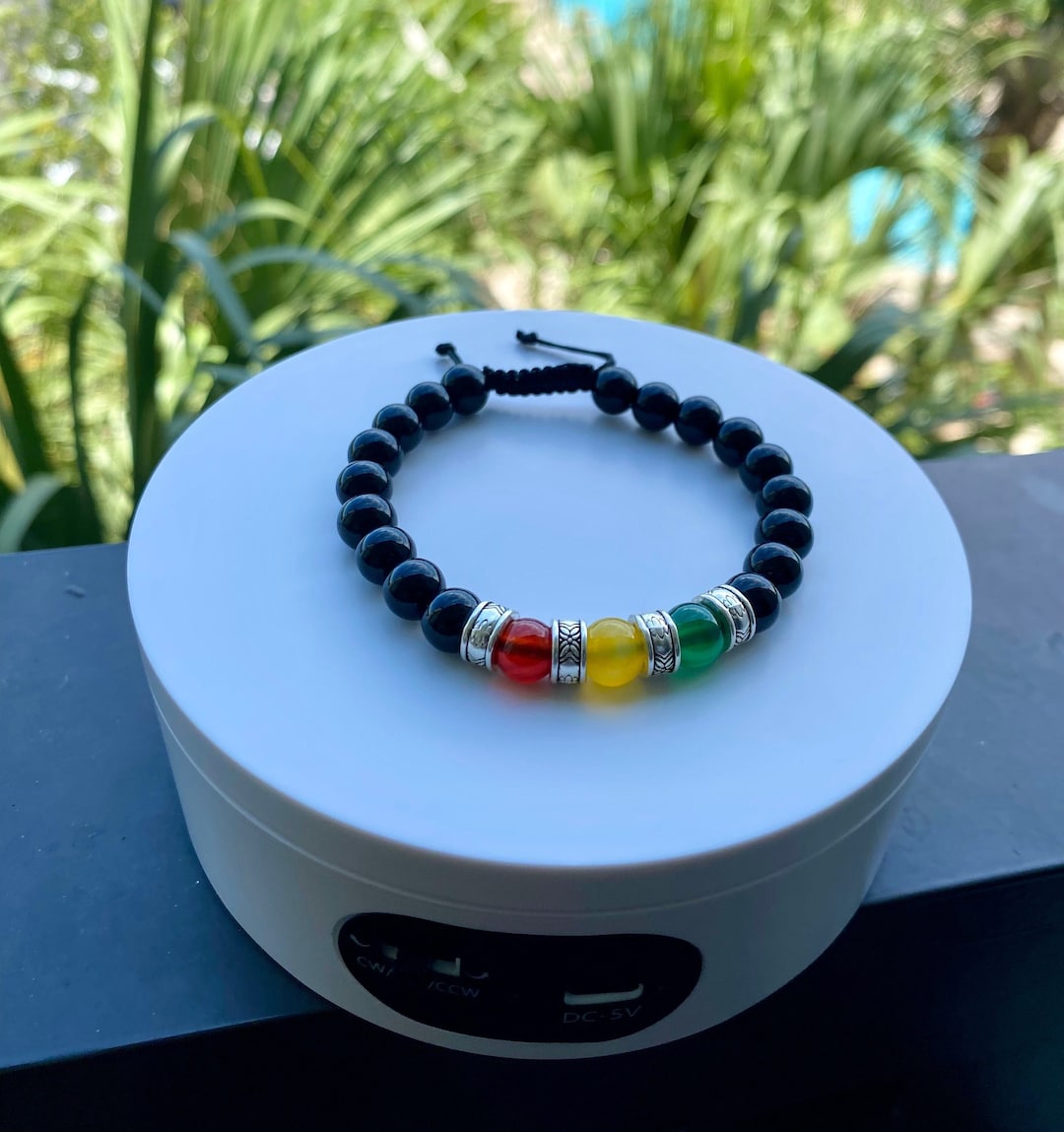 Unique Handmade Rasta Stone Bead Bracelet for Men - Etsy