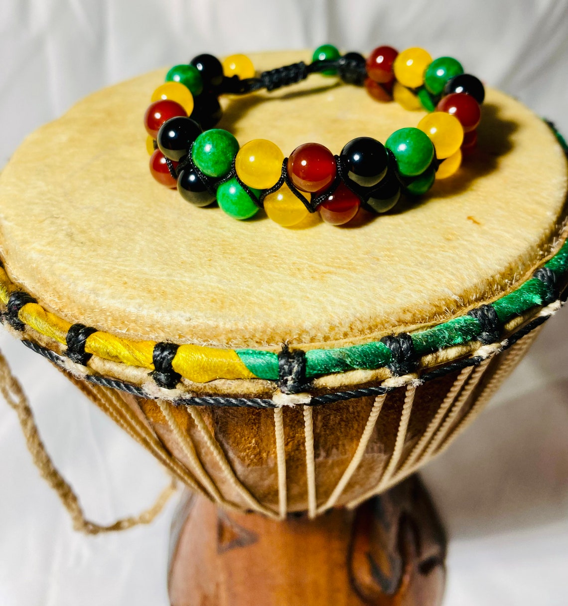 Handmade Jamaica Rasta Natural Stone Bead Bracelet for Him - Etsy