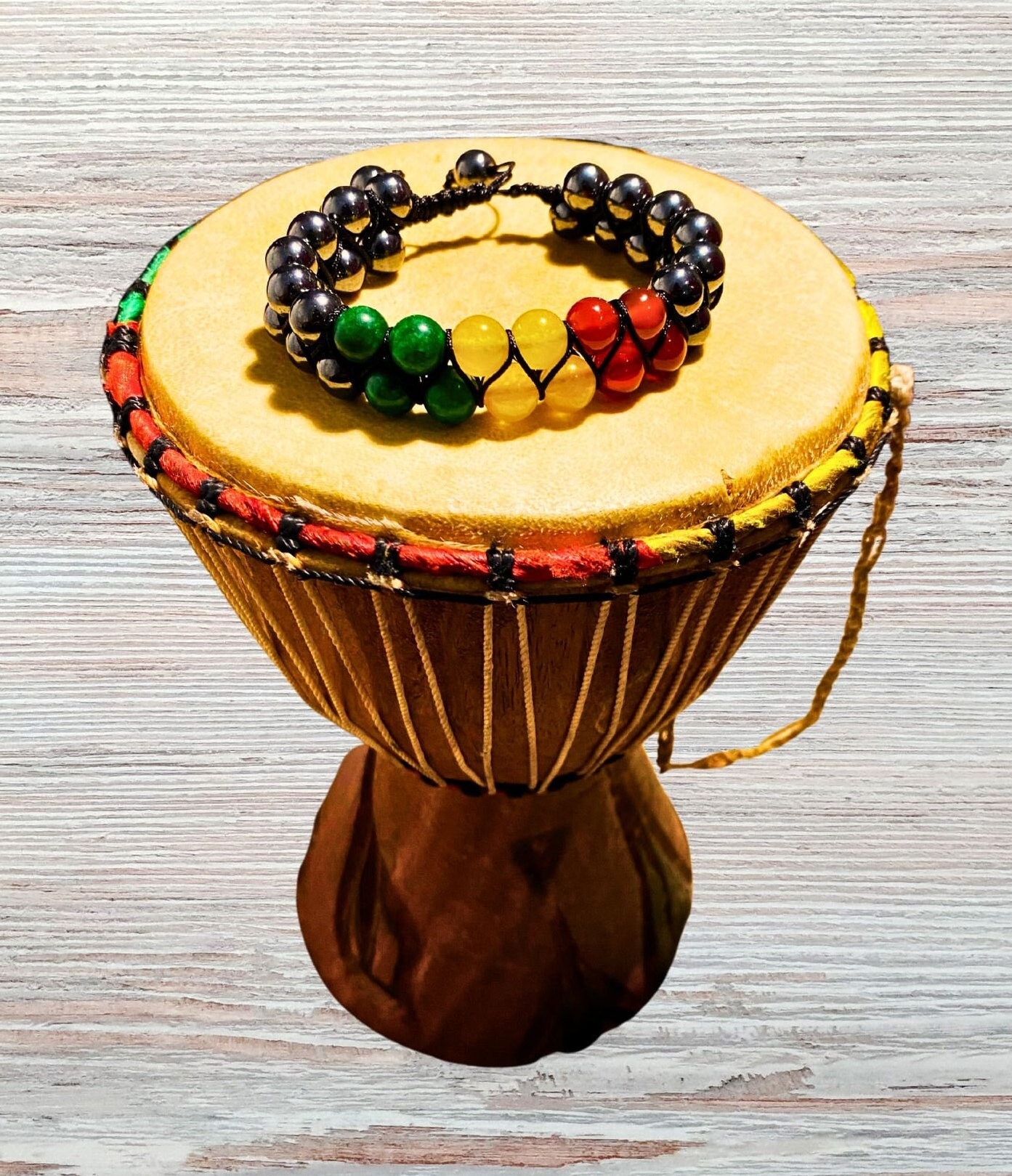 Handmade Jamaica Rasta Natural Stone Bead Bracelet for Him - Etsy