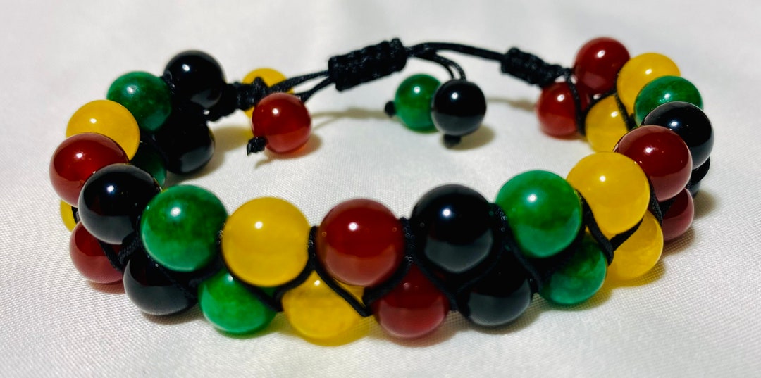 Handmade Jamaica Rasta Natural Stone Bead Bracelet for Him - Etsy