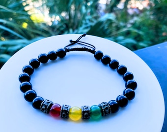 Handmade Jamaica Rasta Natural Stone Bead Bracelet for Him - Etsy