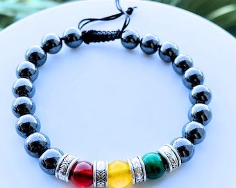 Handmade Jamaica Rasta Natural Stone Bead Bracelet for Him - Etsy