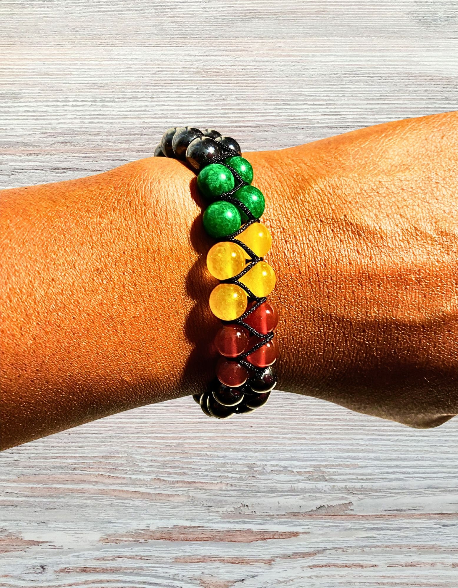 Handmade Jamaica Rasta Natural Stone Bead Bracelet for Him - Etsy