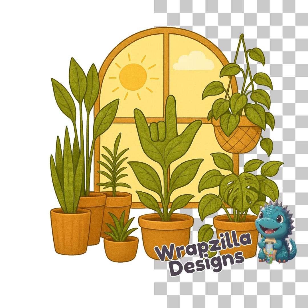 Houseplant Window PNG: ASL I Love You Hand Sign Leaf Sublimation Design ...