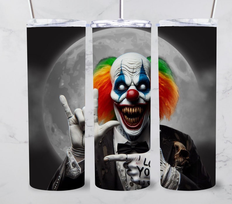 ASL Tumbler Wrap American Sign Language Ily Scary Clown 20oz Skinny ...