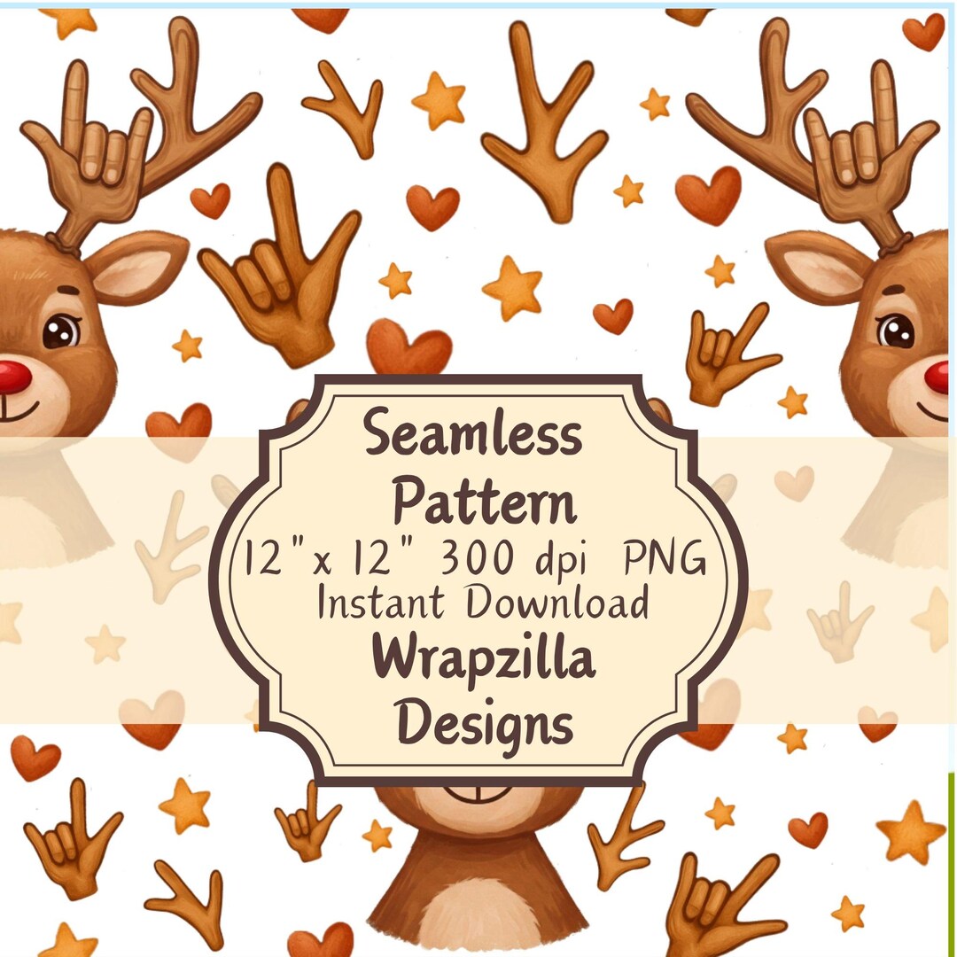ASL Reindeer Seamless Pattern: Christmas Sign Language PNG (digital ...