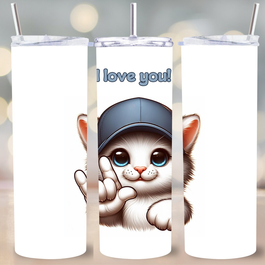 ASL Tumbler Wrap American Sign Language Cat Ily 20oz Skinny Sublimation ...