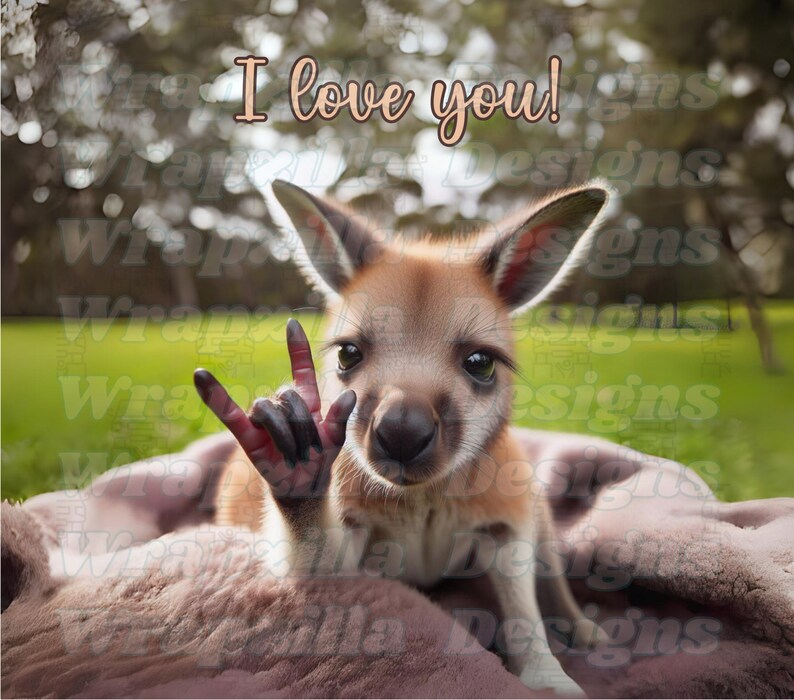 Kangaroo ASL Tumbler Wrap I Love You Sign 20oz Skinny Sublimation ...