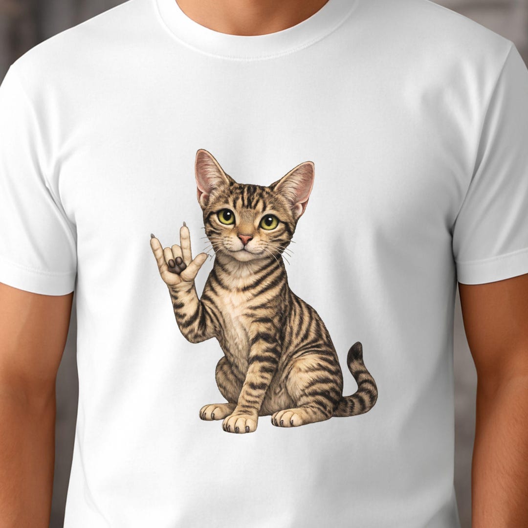 ASL Mackerel Tabby Cat Clipart PNG, I Love You Sign Language Digital ...