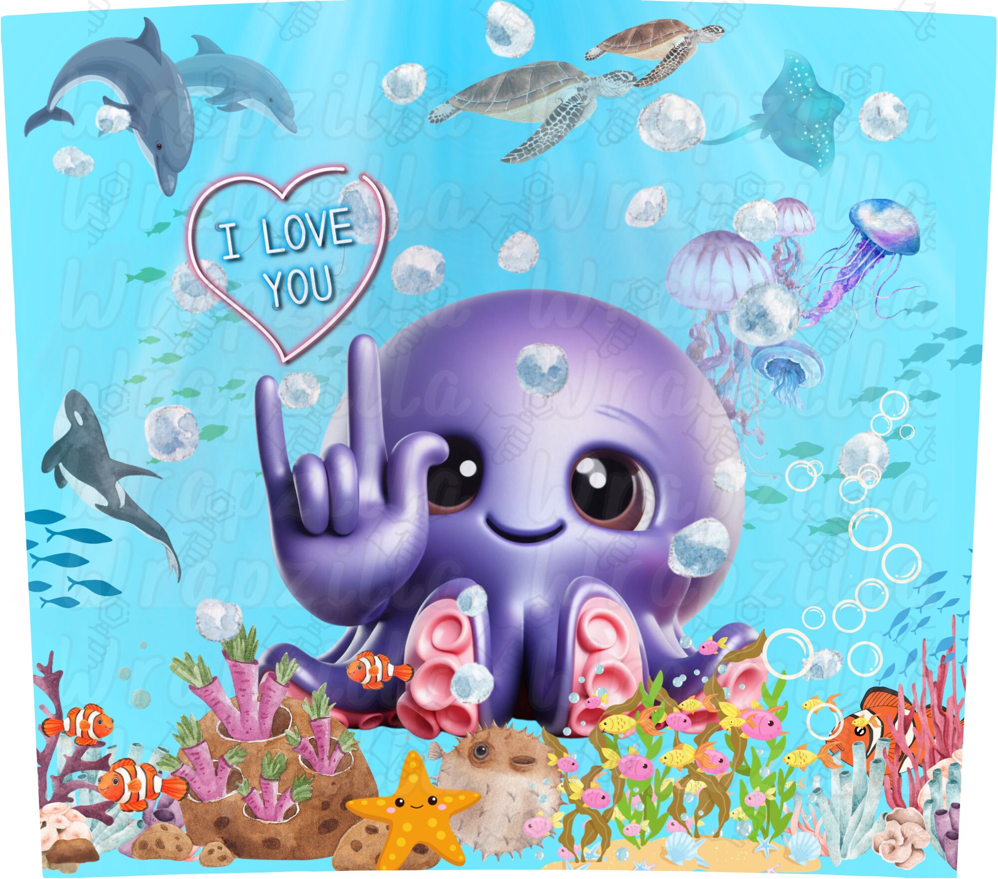 ASL Tumbler Wrap American Sign Language Ily Octopus 20oz Skinny ...