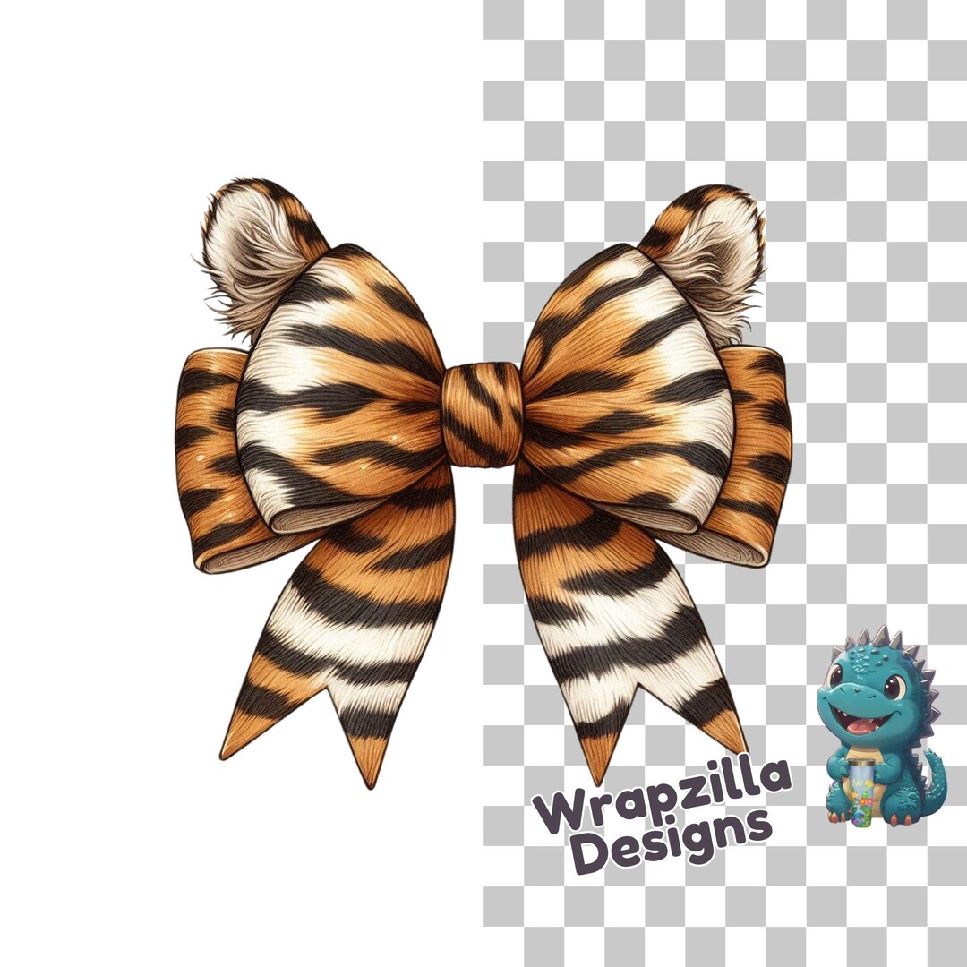 Tiger Stripe Bow PNG With Ears, Coquette Animal Print Clipart, Cute ...