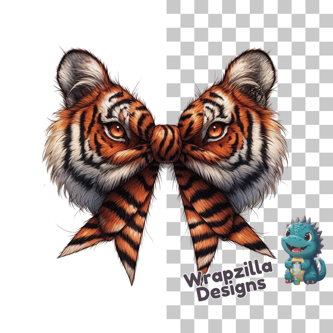 Coquette Jungle Bow PNG With Tiger Ears and Eyes, Wild Glam Animal ...