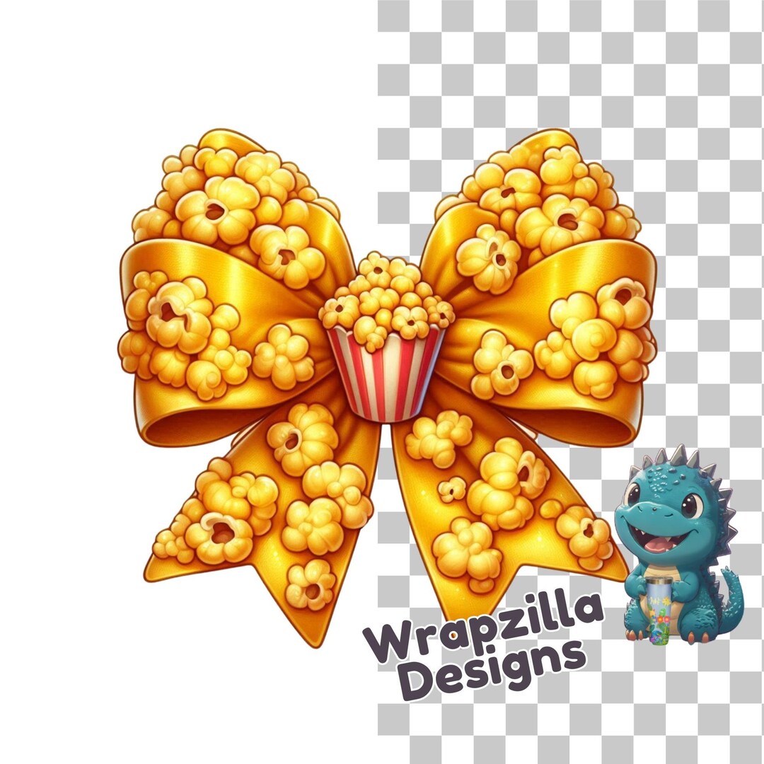 Popcorn Bow Clipart PNG, Movie Night Snack Bow Sublimation Design, Cute ...
