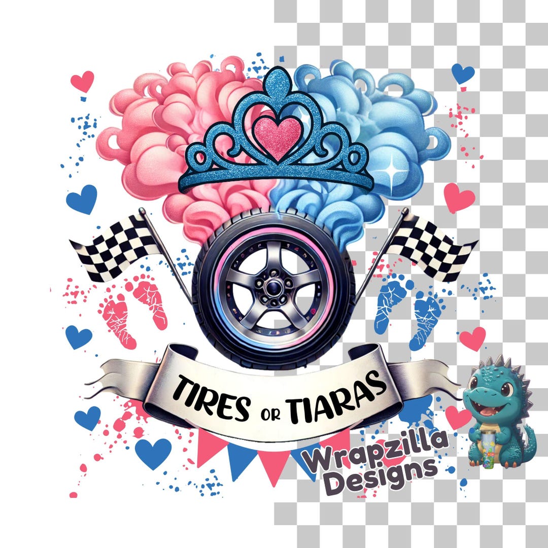 Gender Reveal Clipart PNG Tires or Tiaras Design Boy or Girl Party ...