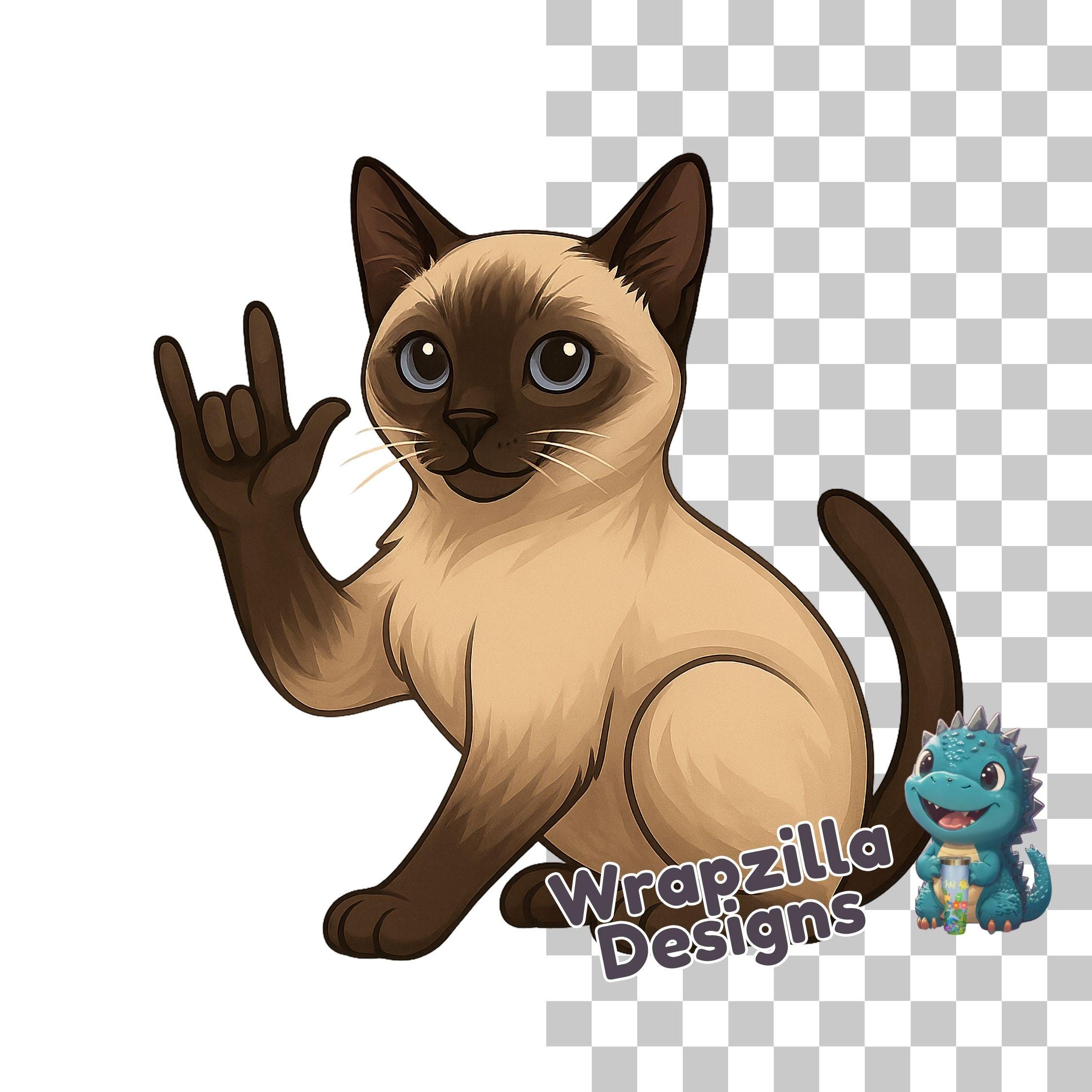 ASL Siamese Cat Clipart, I Love You Sign PNG 4000x4000 300 DPI - Etsy