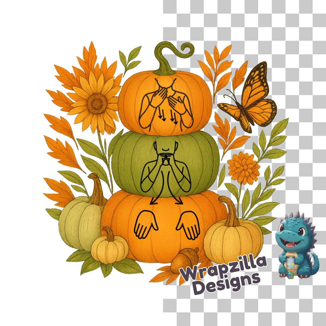 ASL Fall Pumpkin Clipart PNG, Thankful Grateful Blessed Sign Language ...