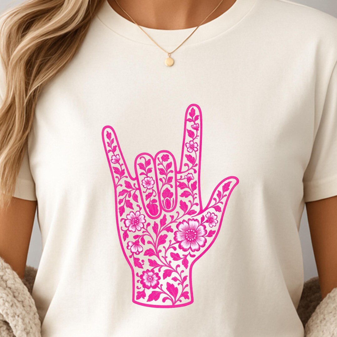 Hot Pink Chinoiserie ASL I Love You Hand PNG, Floral Sign Language Art ...