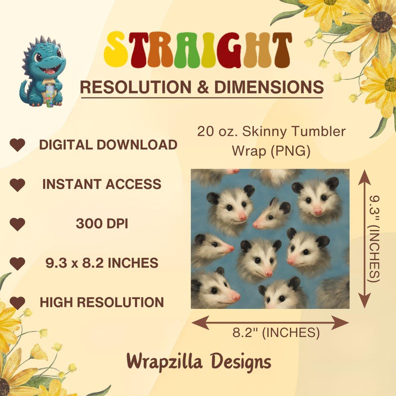 Opossum Face Tumbler Wrap, Seamless Design (PNG) - Etsy