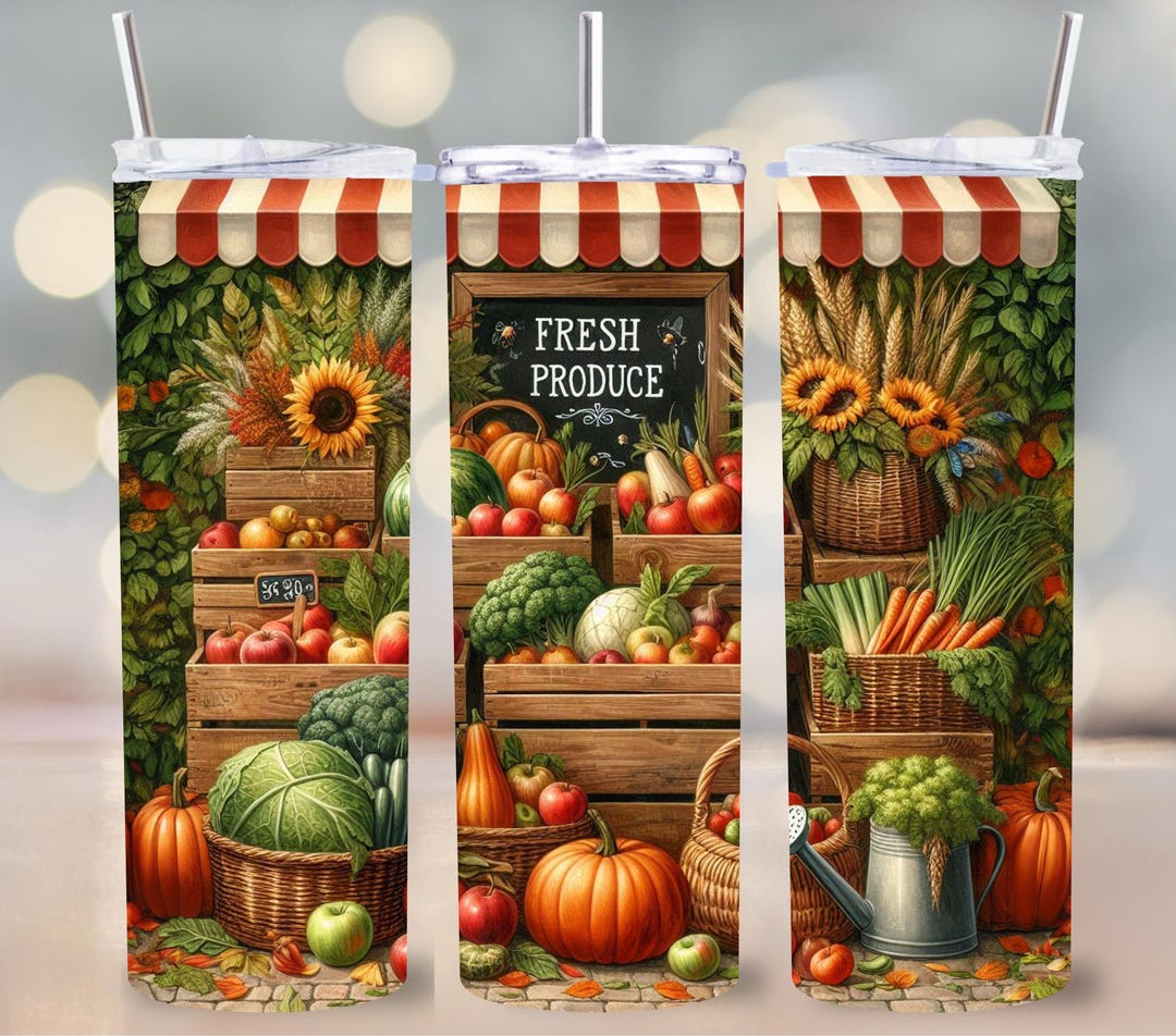 Rustic Farmer's Market Tumbler Wrap PNG, Fresh Produce Sublimation ...