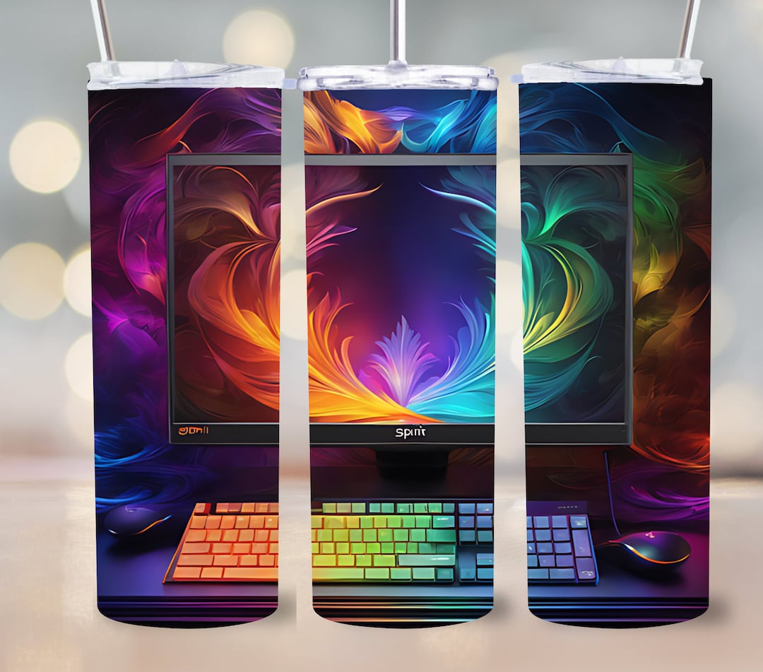 Computer Rainbow Flourish Gamer PC Art 20oz Skinny Tumbler Sublimation ...
