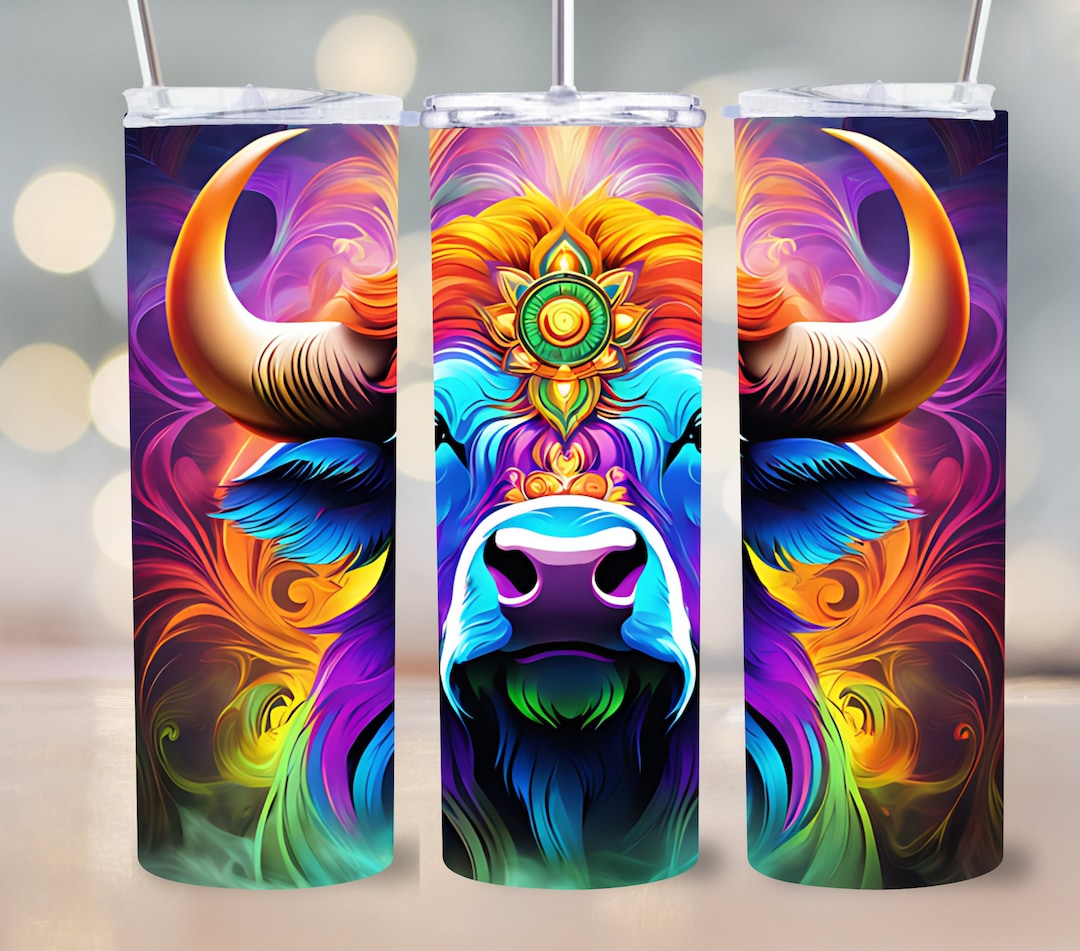 Bright Colorful Cow With Lotus Design Tumbler Wrap Design Sublimation ...