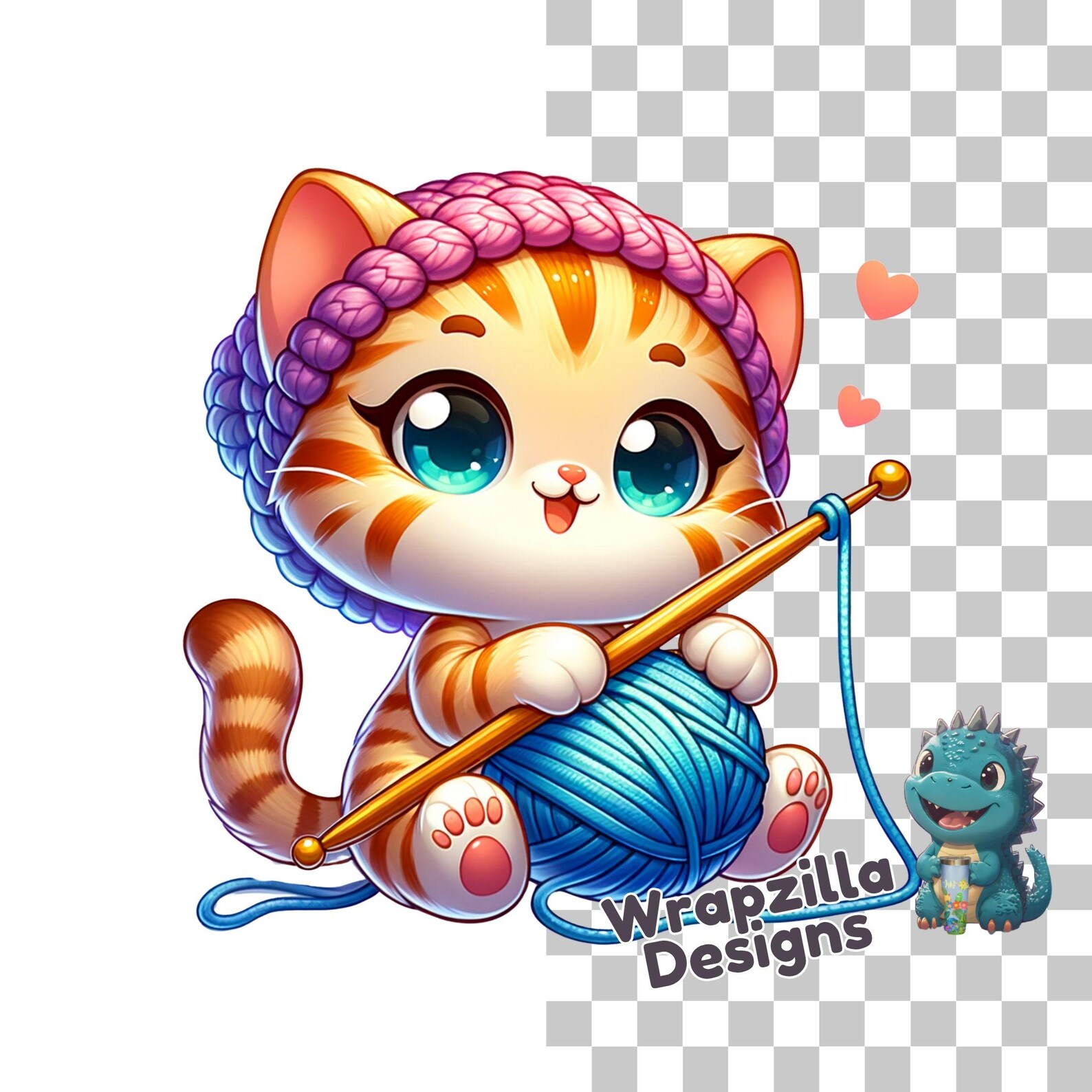 Knitting Kitten Clipart: Kawaii Cat With Yarn (PNG Digital Download) - Etsy