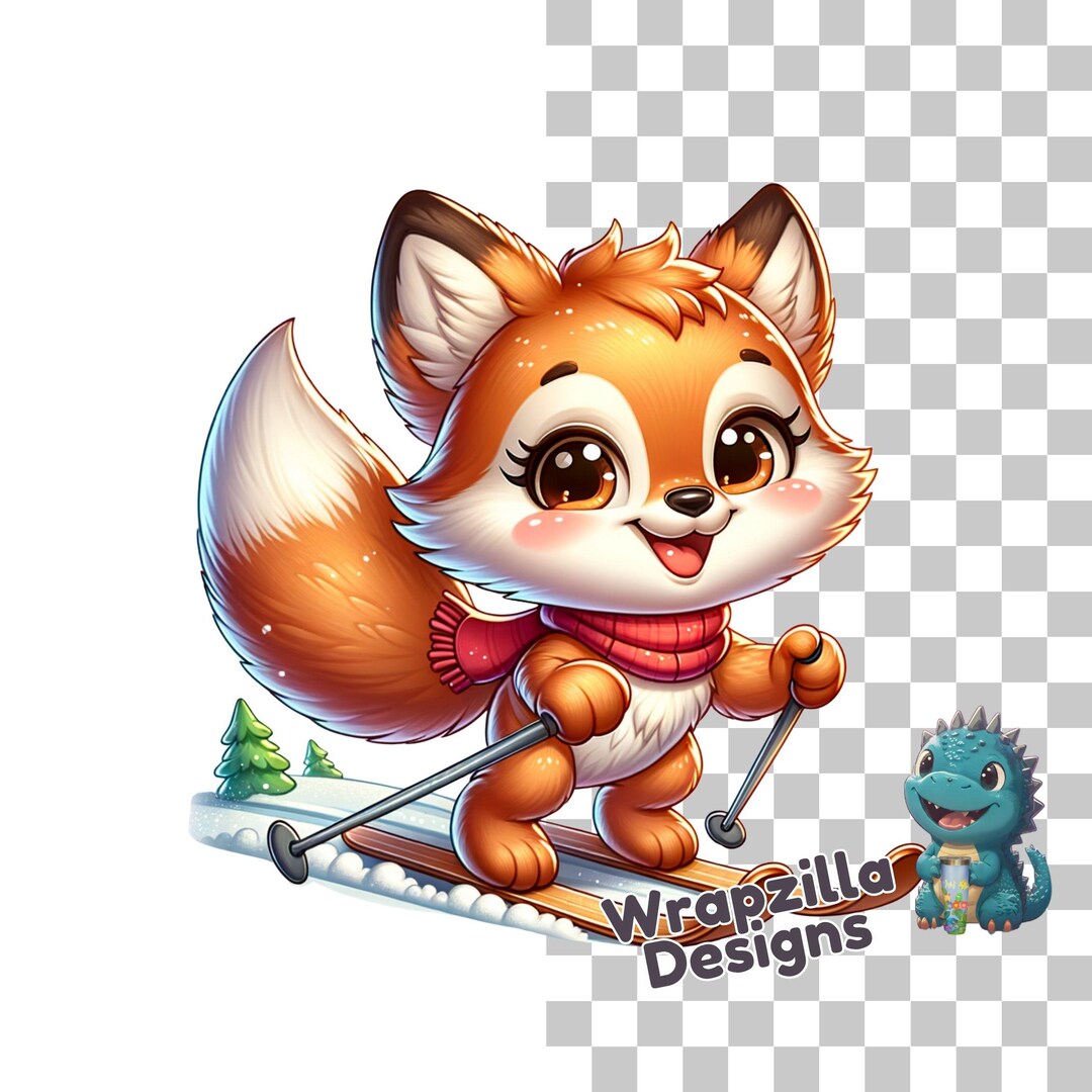 Cute Skiing Fox Clipart, Winter PNG, Ski Animal Sublimation Design ...