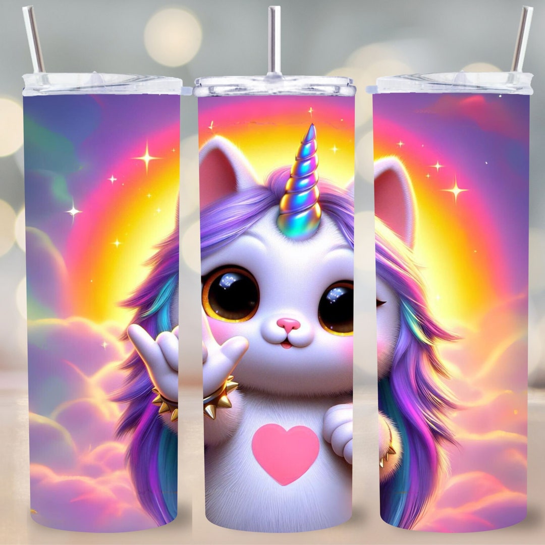 ASL Tumbler Wrap American Sign Language Ily Unicorn Cat Rainbow 20oz ...