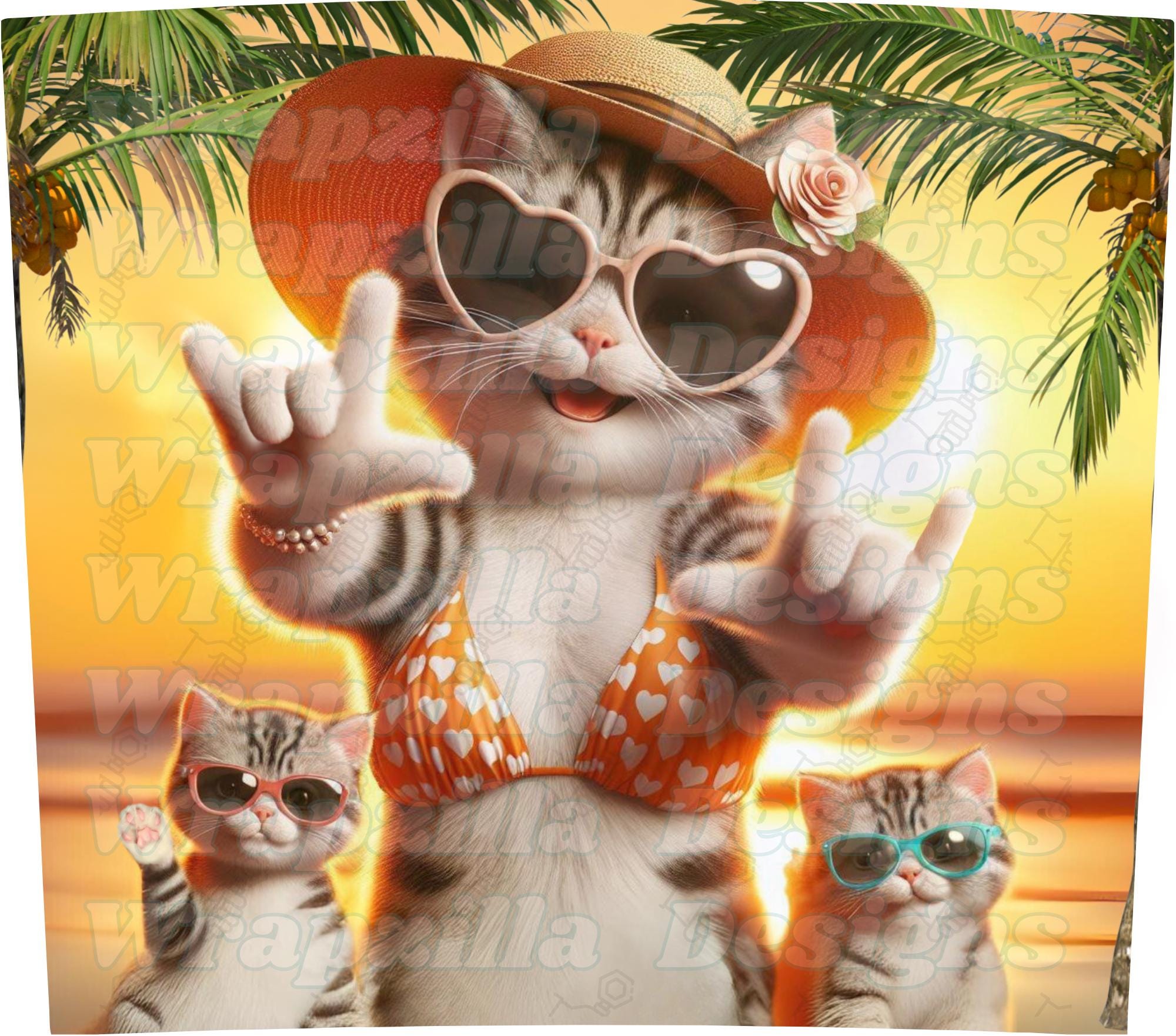 Beach Cats ASL Ily Tumbler Wrap American Sign Language 20oz Skinny ...