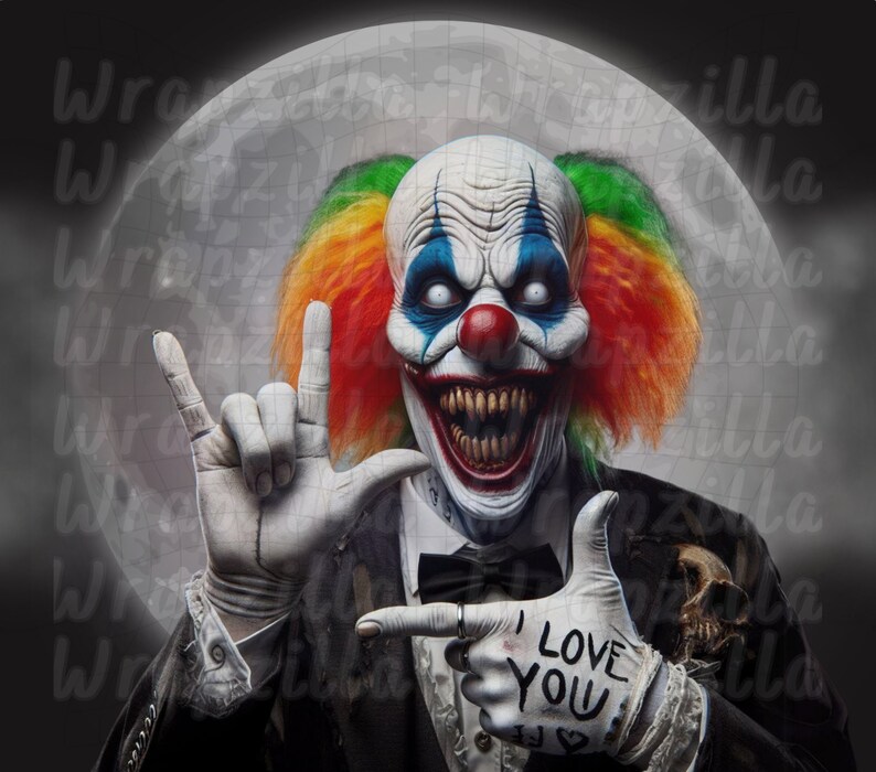 ASL Tumbler Wrap American Sign Language Ily Scary Clown 20oz Skinny ...