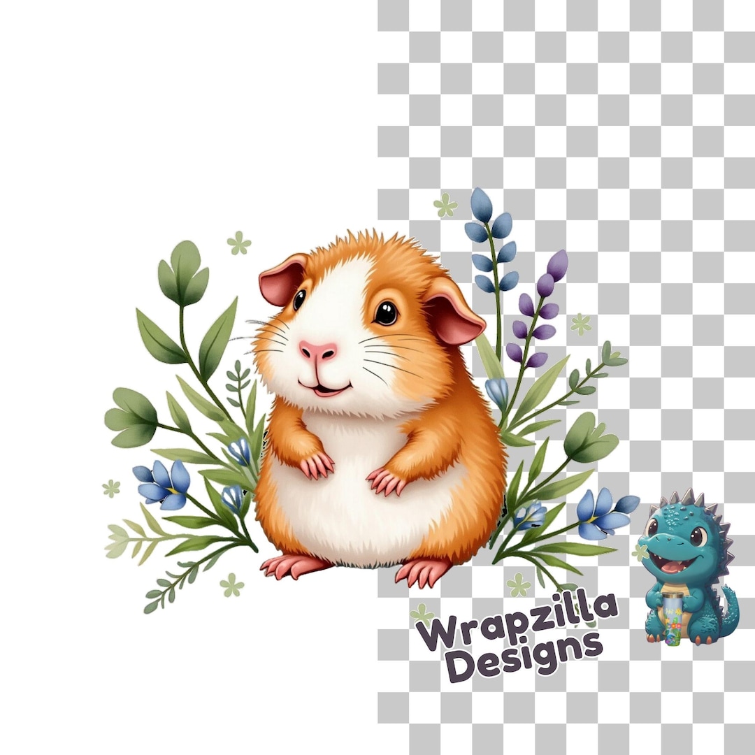 Guinea Pig Clipart PNG, Floral Digital Download, Cute Animal ...