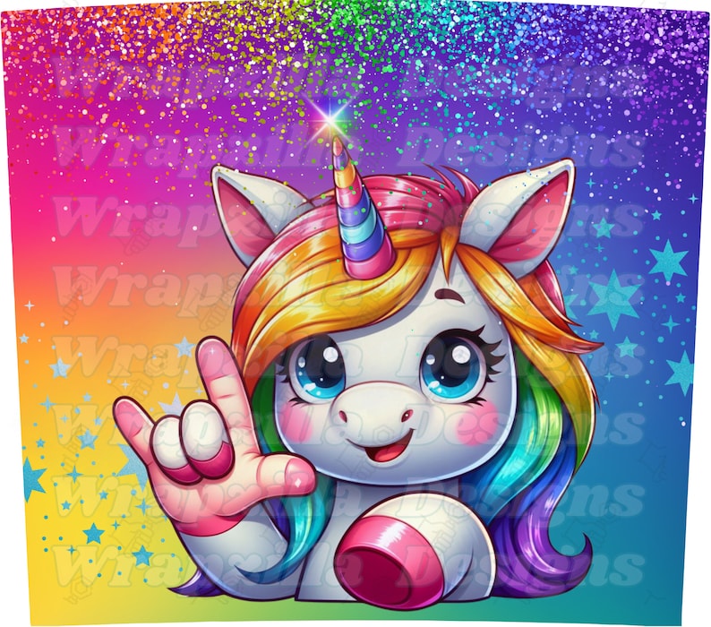 ASL Tumbler Wrap American Sign Language Ily Unicorn Rainbow Glitter ...
