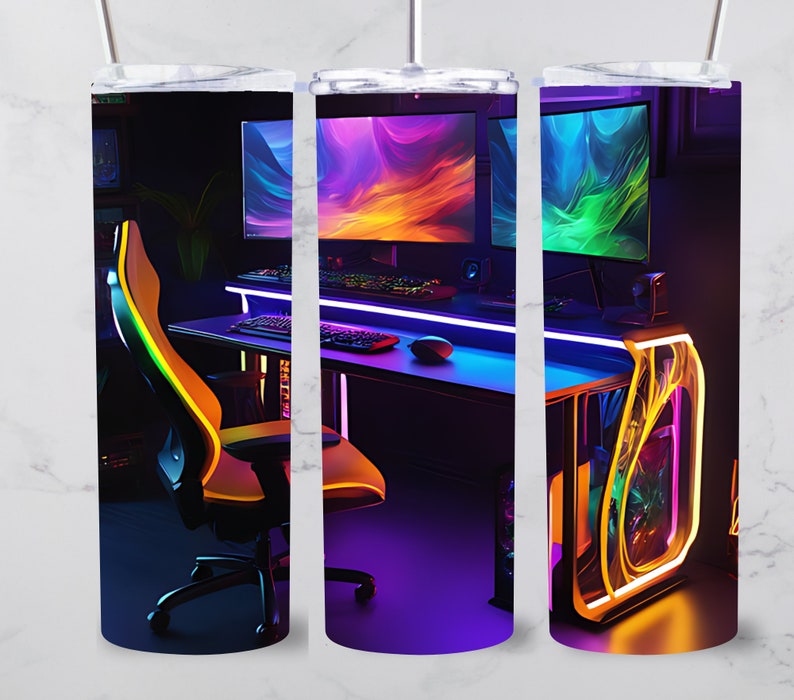Computer Full Set-up Gamer PC Art 20oz Skinny Tumbler Sublimation Wrap ...