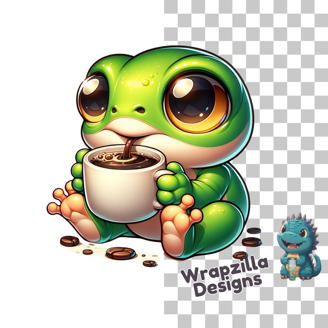 Funny Coffee Frog Clipart PNG, Cartoon Frog With Coffee Digital Art ...