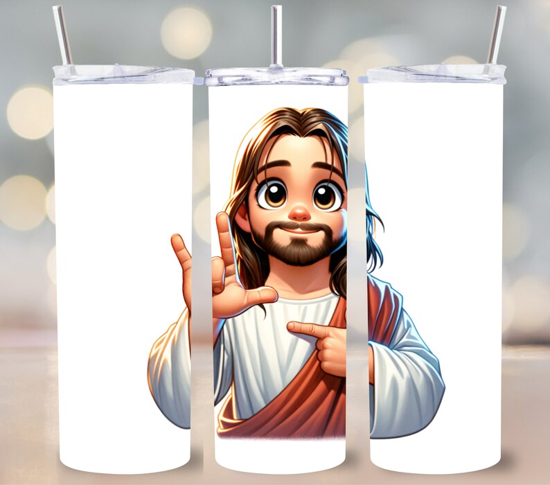 ASL Tumbler Wrap American Sign Language Kids' Cartoon Jesus Ily 20oz ...