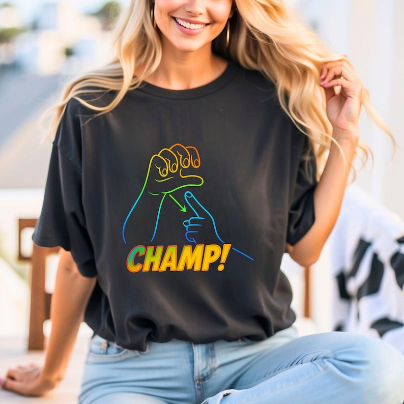 Neon Champ ASL Hands Clipart PNG, Sign Language Digital Design, Deaf ...