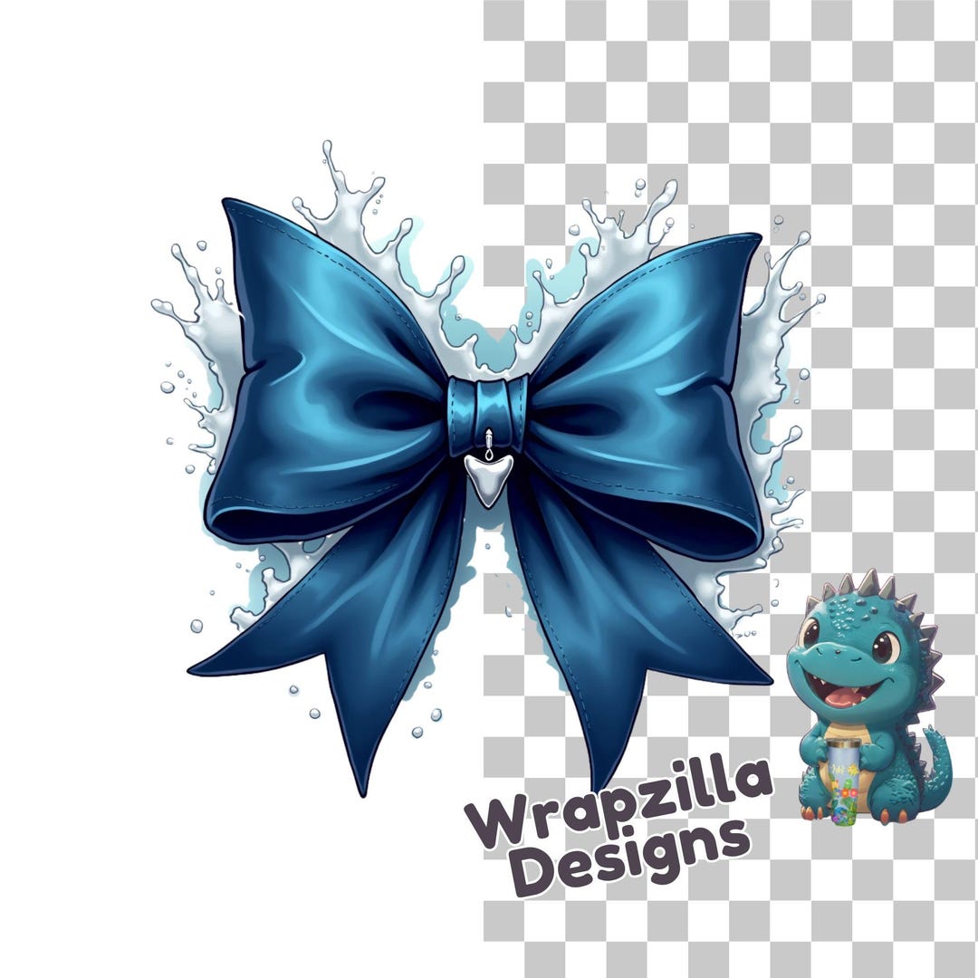 Blue Splash Bow Clipart PNG With Shark Tooth Charm, Ocean Nautical UV ...