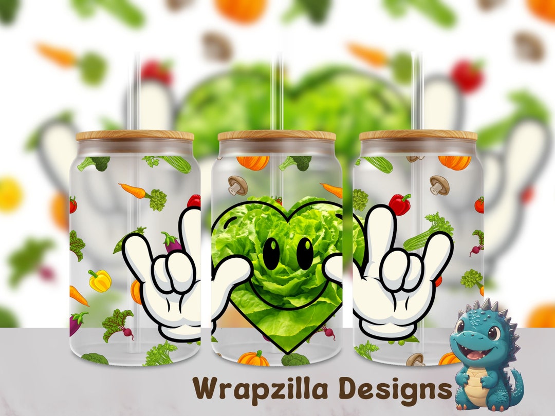 ASL 16oz Frosted Glass Vegetables Veggies Ily Sublimation Design Wrap ...