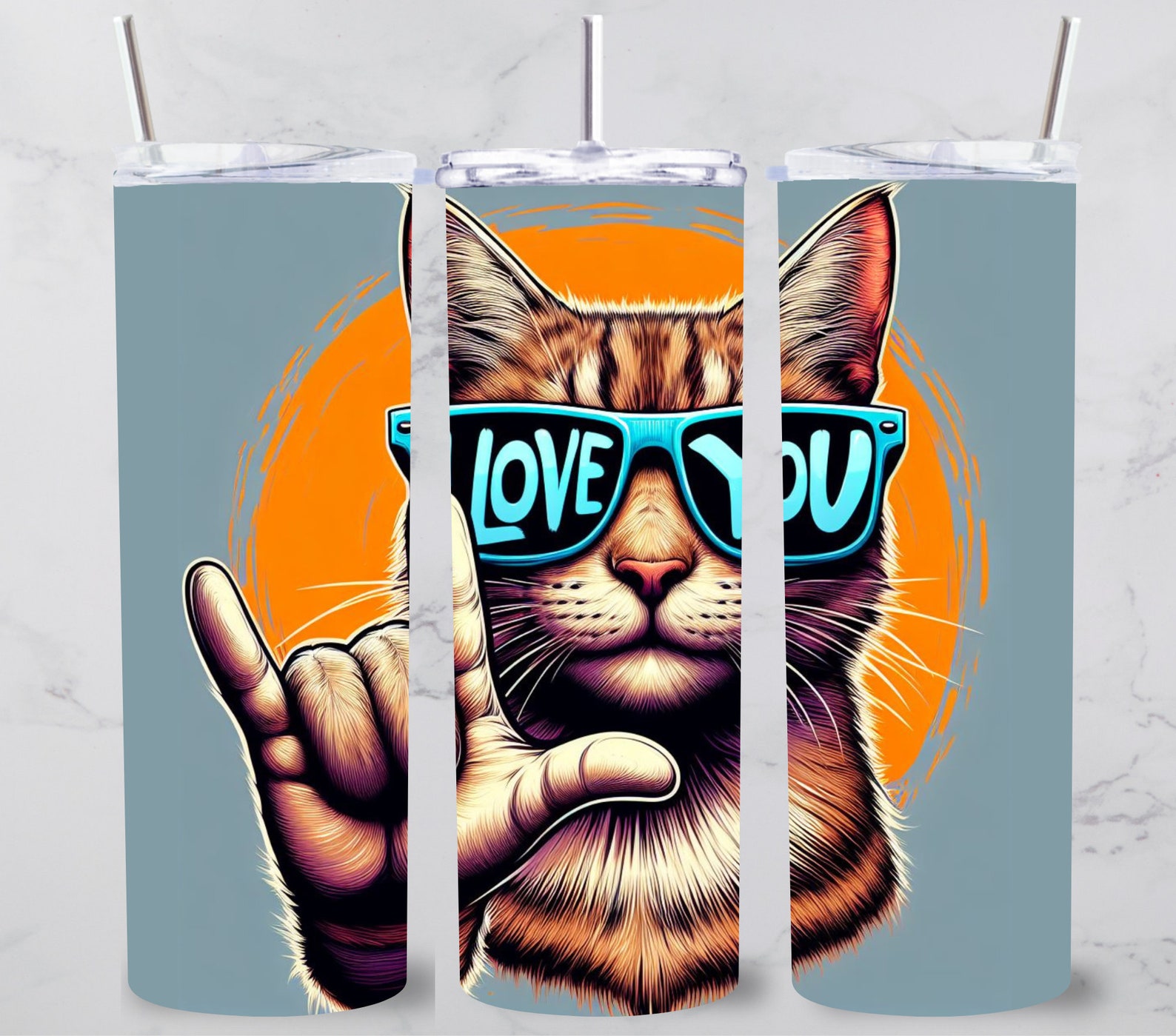 ASL Ily Tumbler Wrap American Sign Language Cat Sunglasses Ily 20oz ...