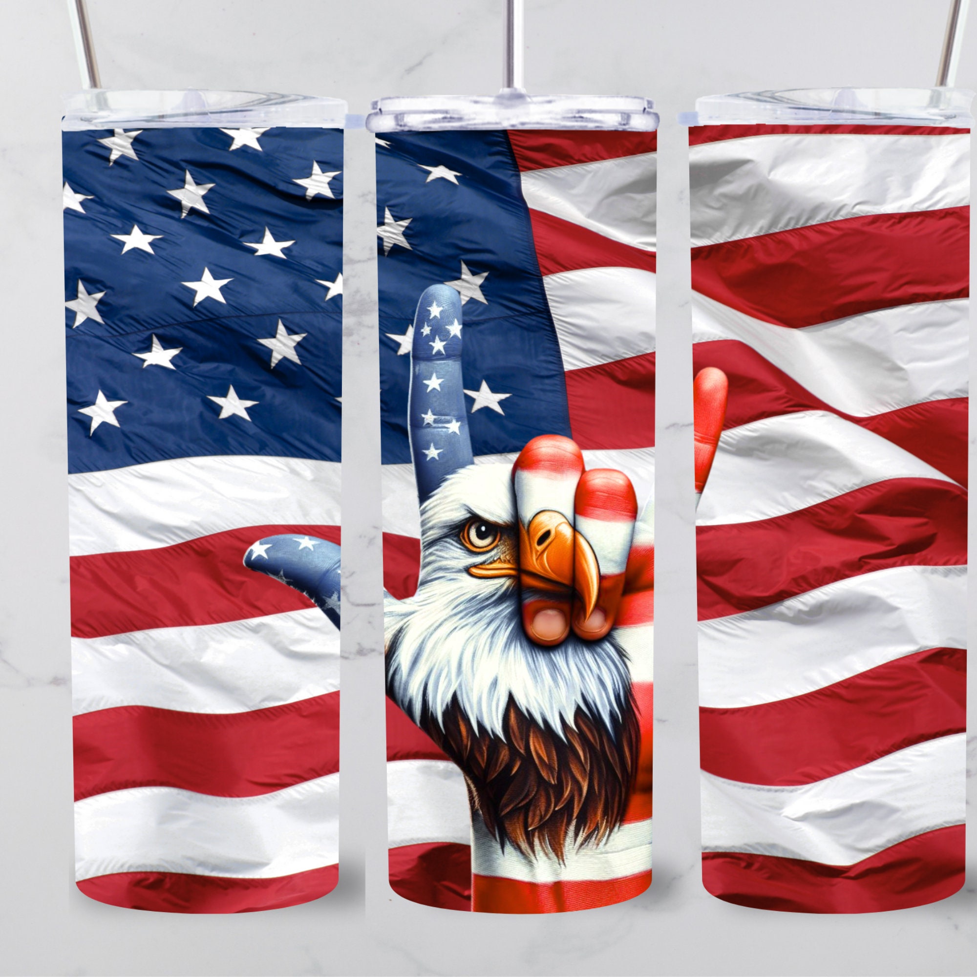 ASL Tumbler Wrap American Sign Language Ily Flag Eagle 20oz Skinny ...
