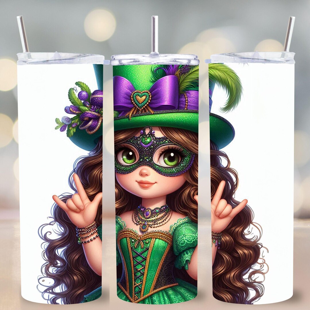 Mardi Gras ASL Tumbler Wrap PNG, 20 Oz Skinny Tumbler Sublimation, I ...