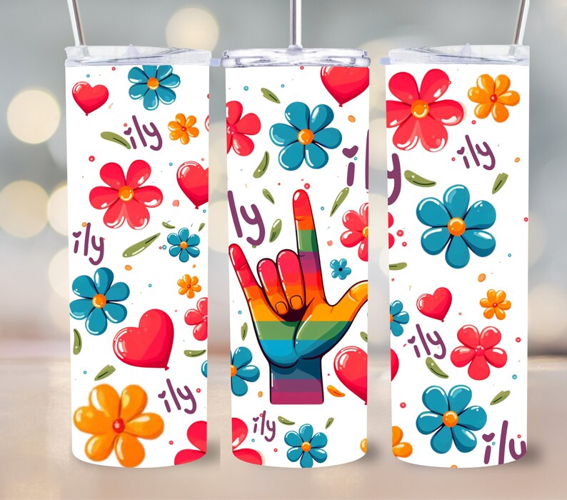 ASL Tumbler Wrap American Sign Language Ily Hand 20oz Skinny ...
