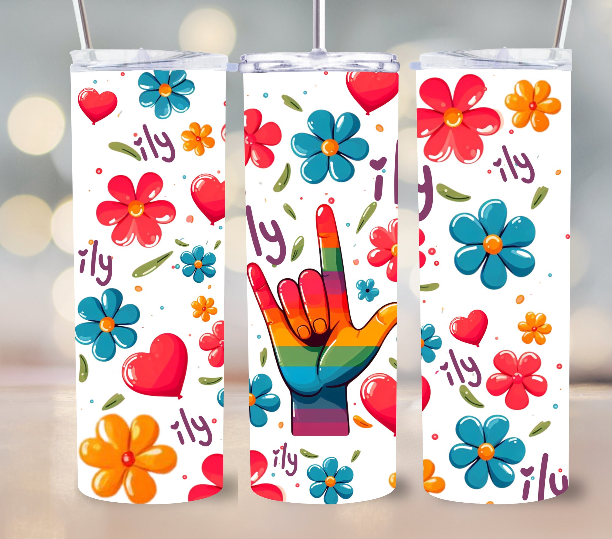ASL Tumbler Wrap American Sign Language Ily Hand 20oz Skinny ...