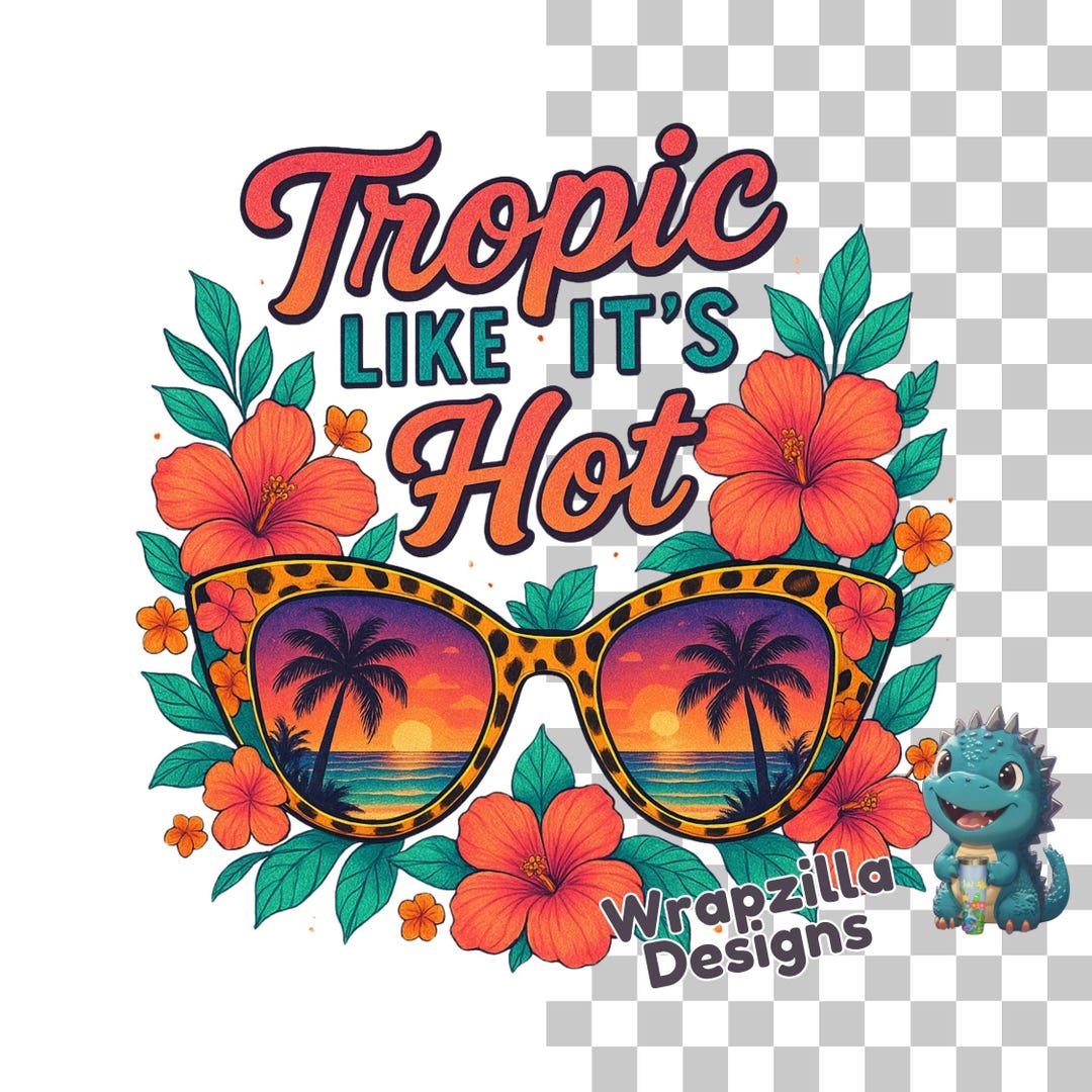Tropic Like It's Hot Clipart PNG: Leopard Sunglasses, Hibiscus Flowers ...