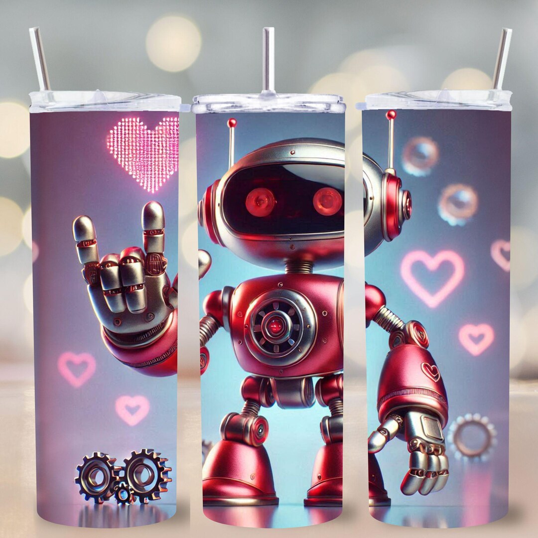 ASL I Love You Robot Tumbler Wrap, 20 Oz Skinny Tumbler PNG, Futuristic ...